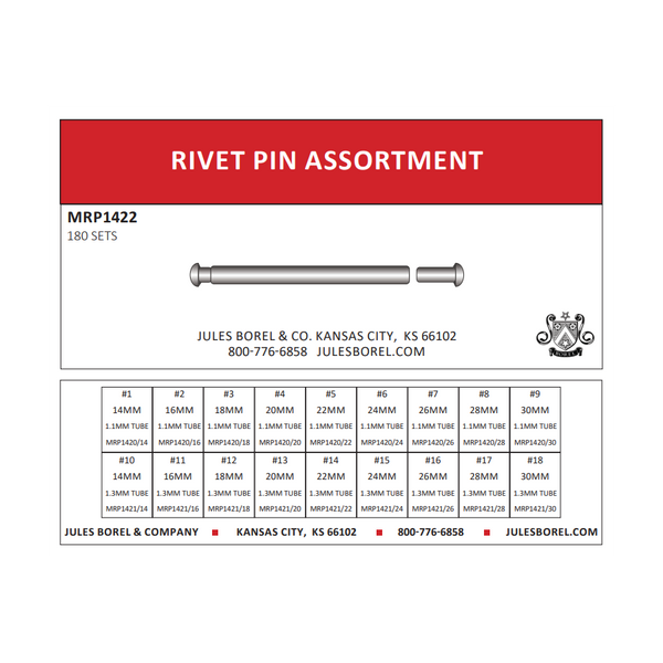 Rivet Pin Assortment, 1.10mm/1.30mm Tube Diameters, 180 Sets - Jules ...